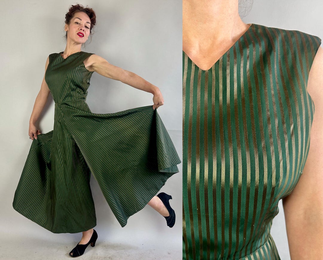 1940s Jumping Gin Joint Jumpsuit | Vintage 40s Forest Green and Gold ...