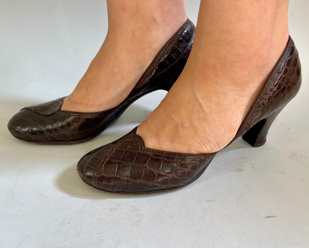 1940s Regal Reptile Pumps | Vintage 40s Natural Brown Gator Leather ...
