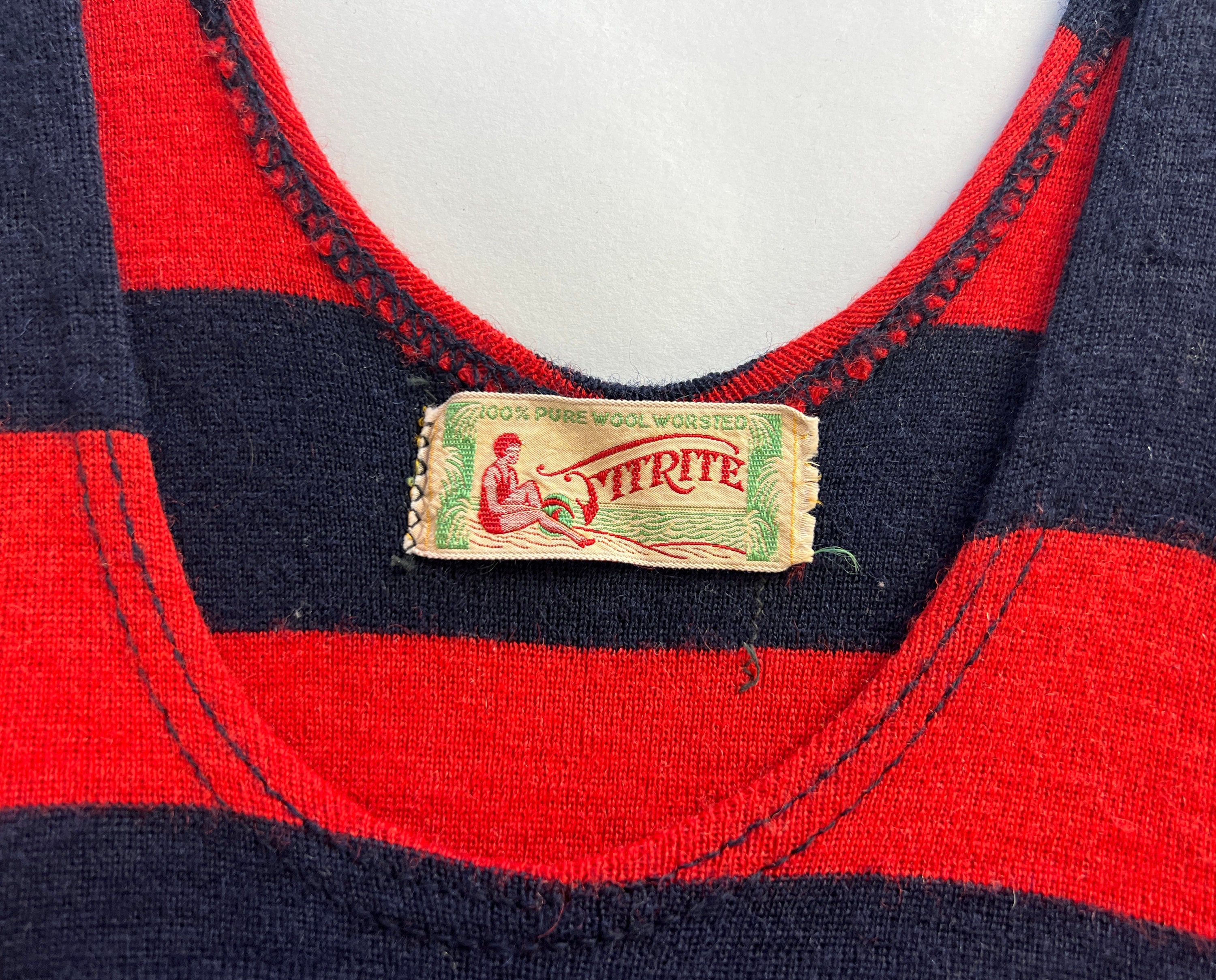 1920s Color Bars Bathing Suit | Vintage Antique 20s Navy Blue and Red ...