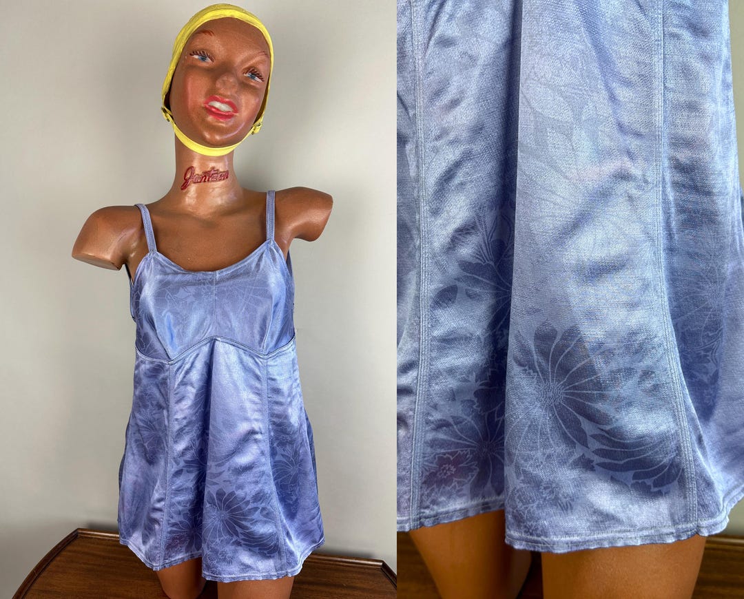 1930s Swimming in Satin Swimsuit | Vintage 30s Icy Lavender Purple ...