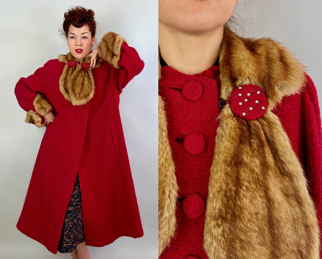 1940s Foxy Franny's Red Hot Coat | Vintage 40s Cranberry Boucle Wool ...