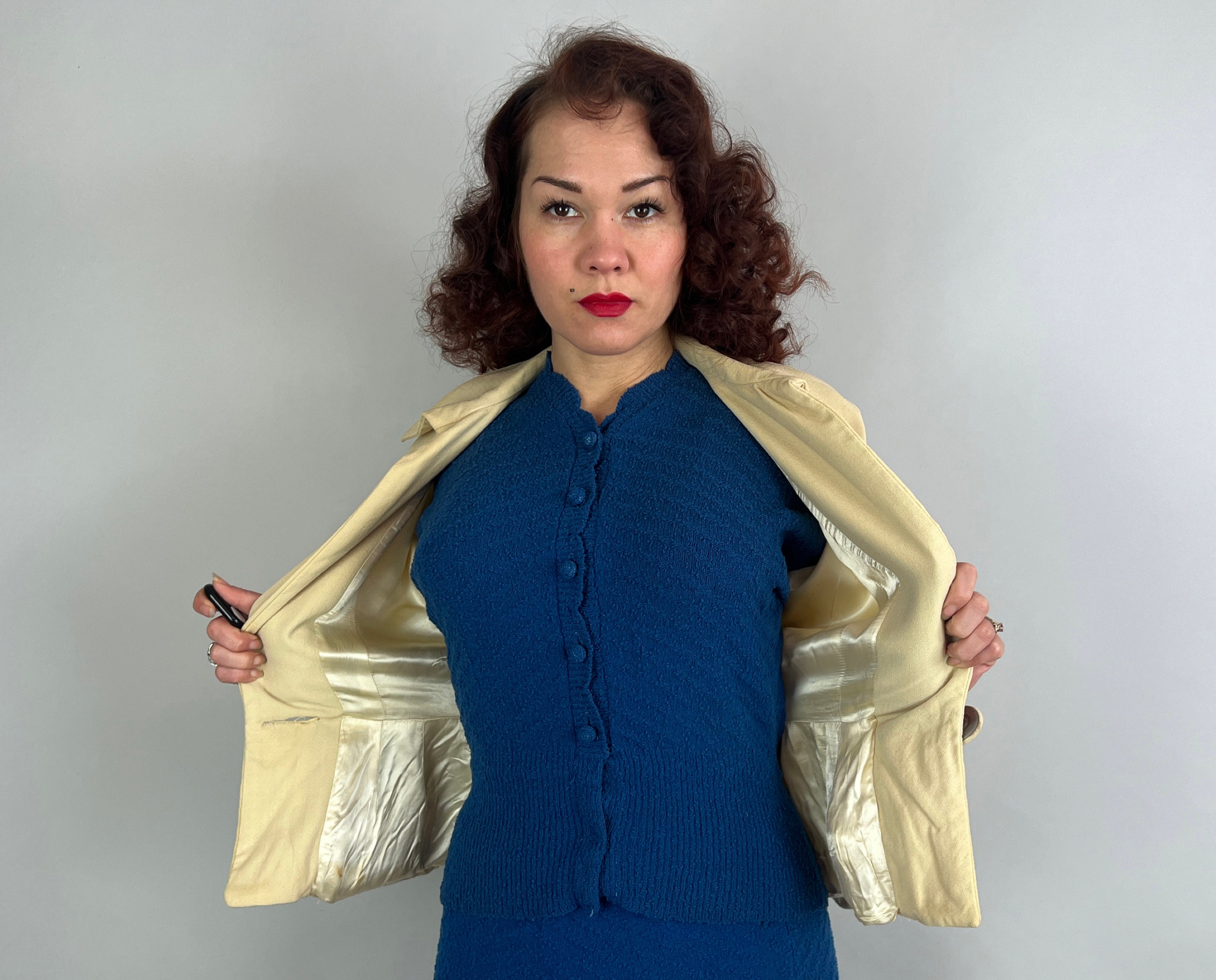 1940s Wendy's Wasp Waist Blazer | Vintage 40s Cream White Wool Crepe ...