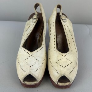 1940s Diamond Dogs Platforms | Vintage 40s White Suede and Brown ...