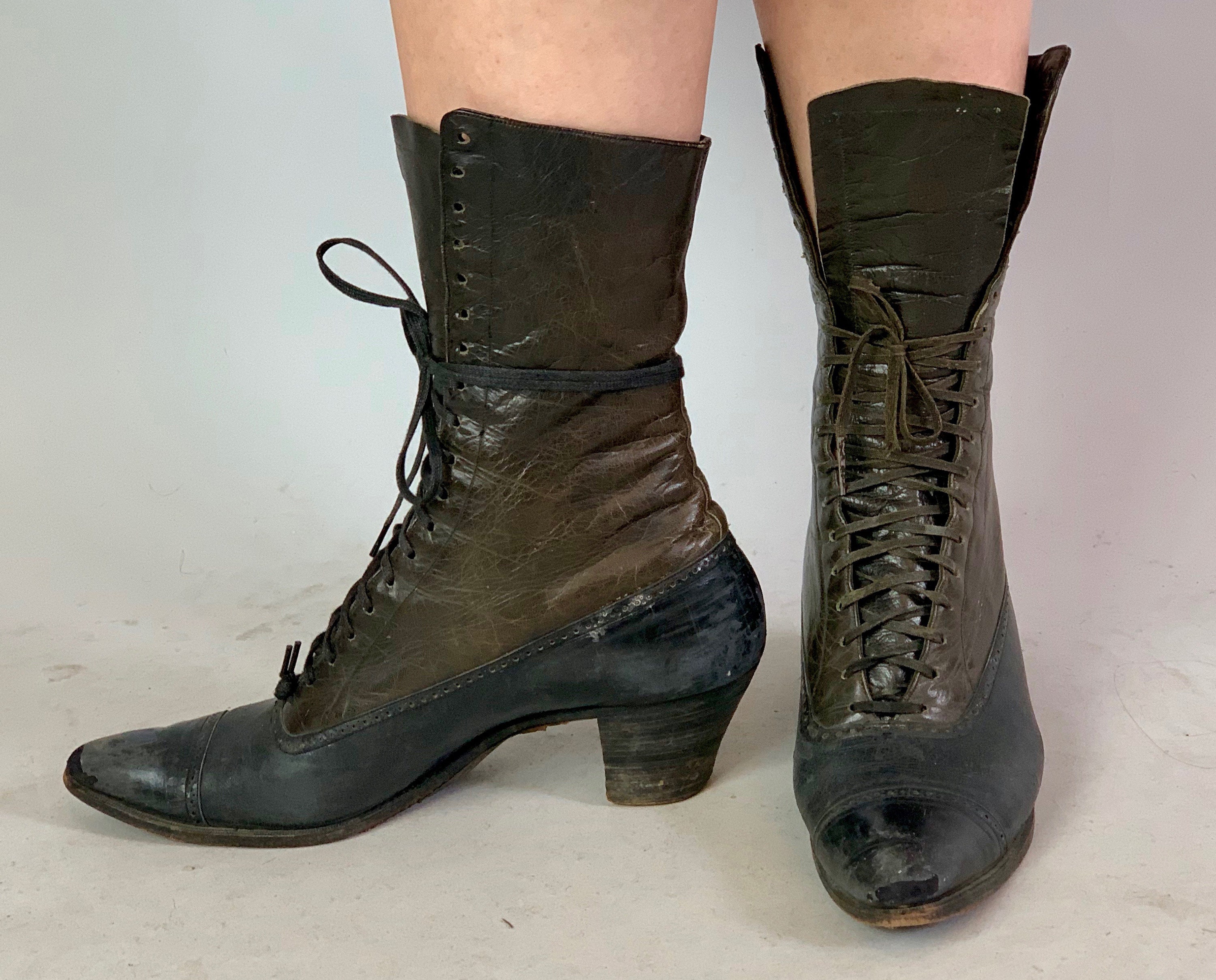 1900s Two Tone Victorian Boots | Vintage Edwardian Brown and Black ...