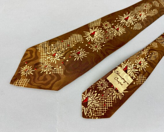 1940s Flashy Fireworks Necktie | Vintage 40s Bronze S… - Gem