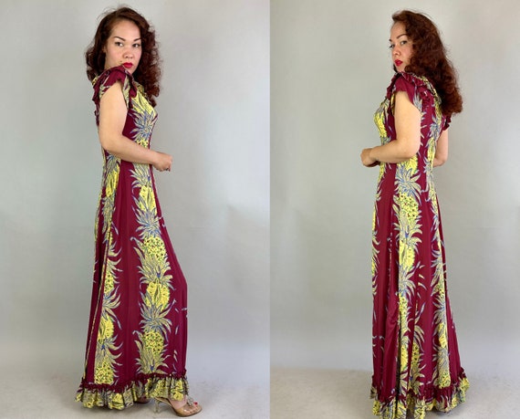 1940s Pineapple Passion Holoku Gown | Vintage 40s Mar… - Gem