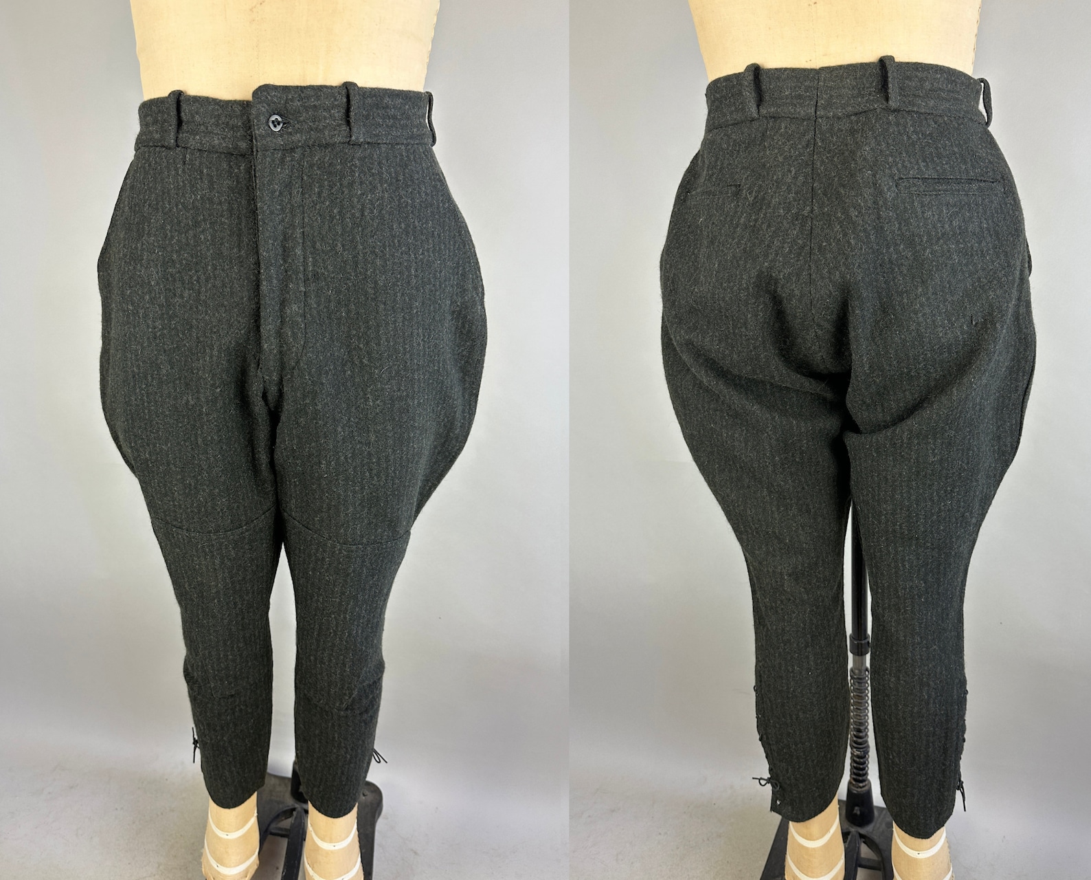 1930s Jaunty Jodhpurs | Vintage 30s Charcoal Grey Subtle Stripe Wool ...