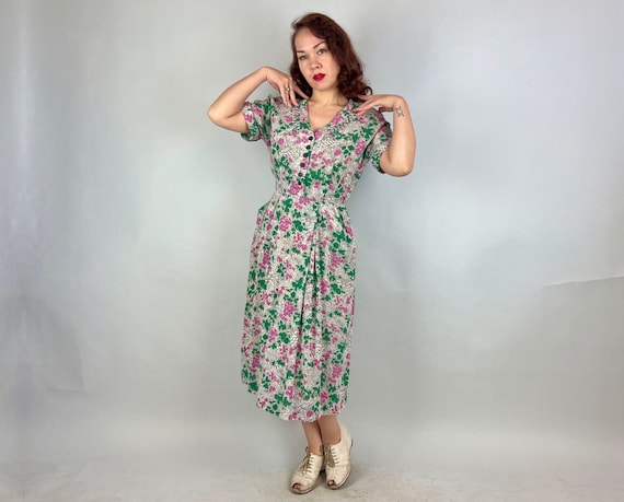 1940s Japanese Garden Frock | Vintage 40s White Pink … - Gem