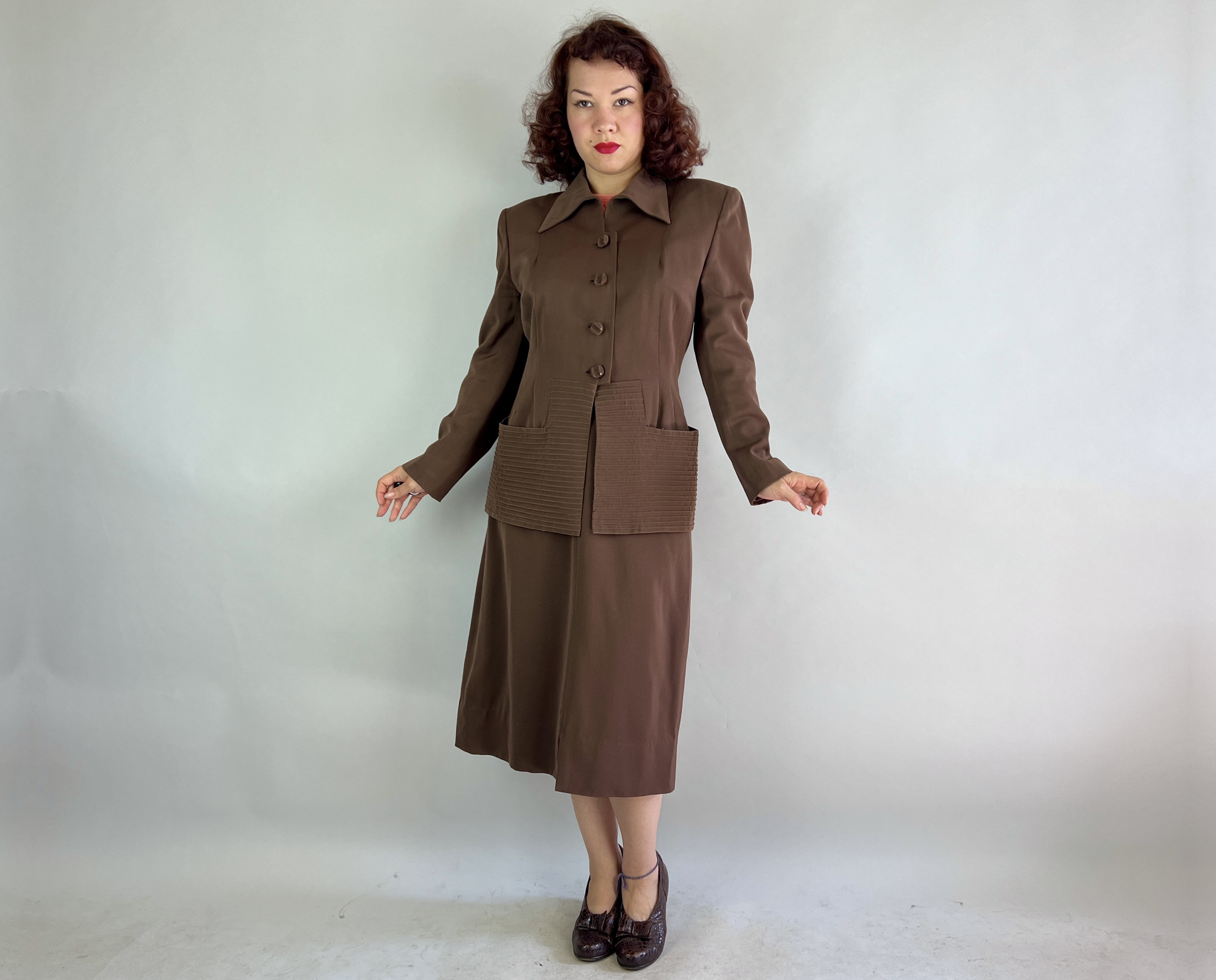 1940s Dashing Coffee Date Suit | Vintage 40s Brown Wool Gabardine Two ...