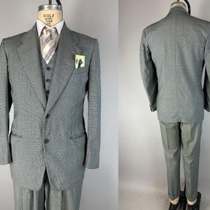 1940s Dynamic Don Suit | Vintage 40s Gray With Weave Pattern Wool 3 ...