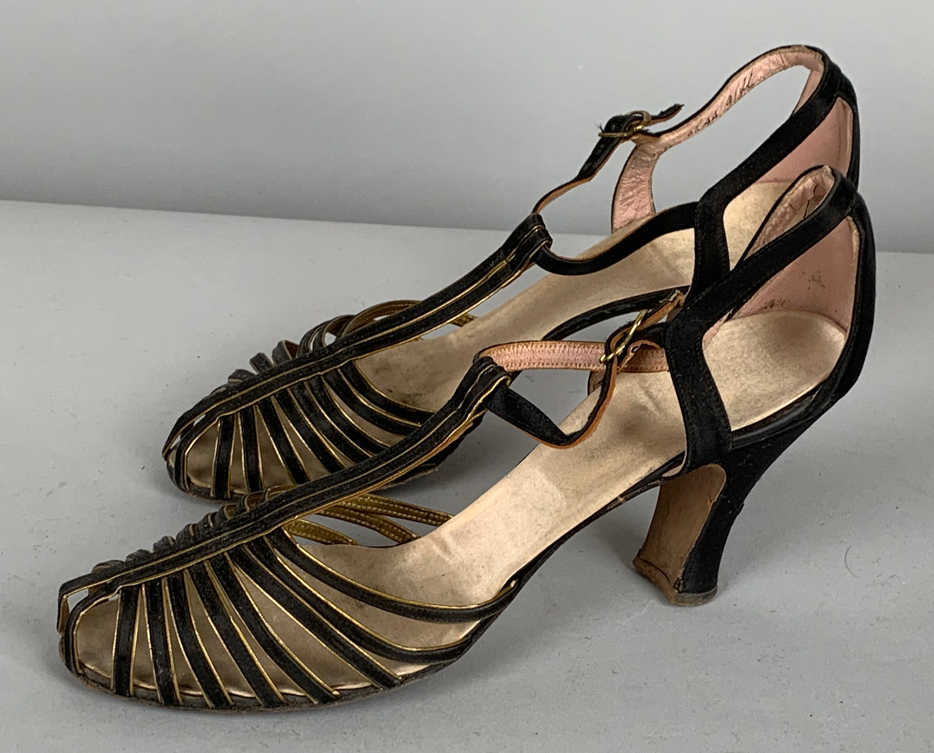 1940s Glamorous T-Strap Heels | Vintage 40s Evening Cocktail Strappy ...