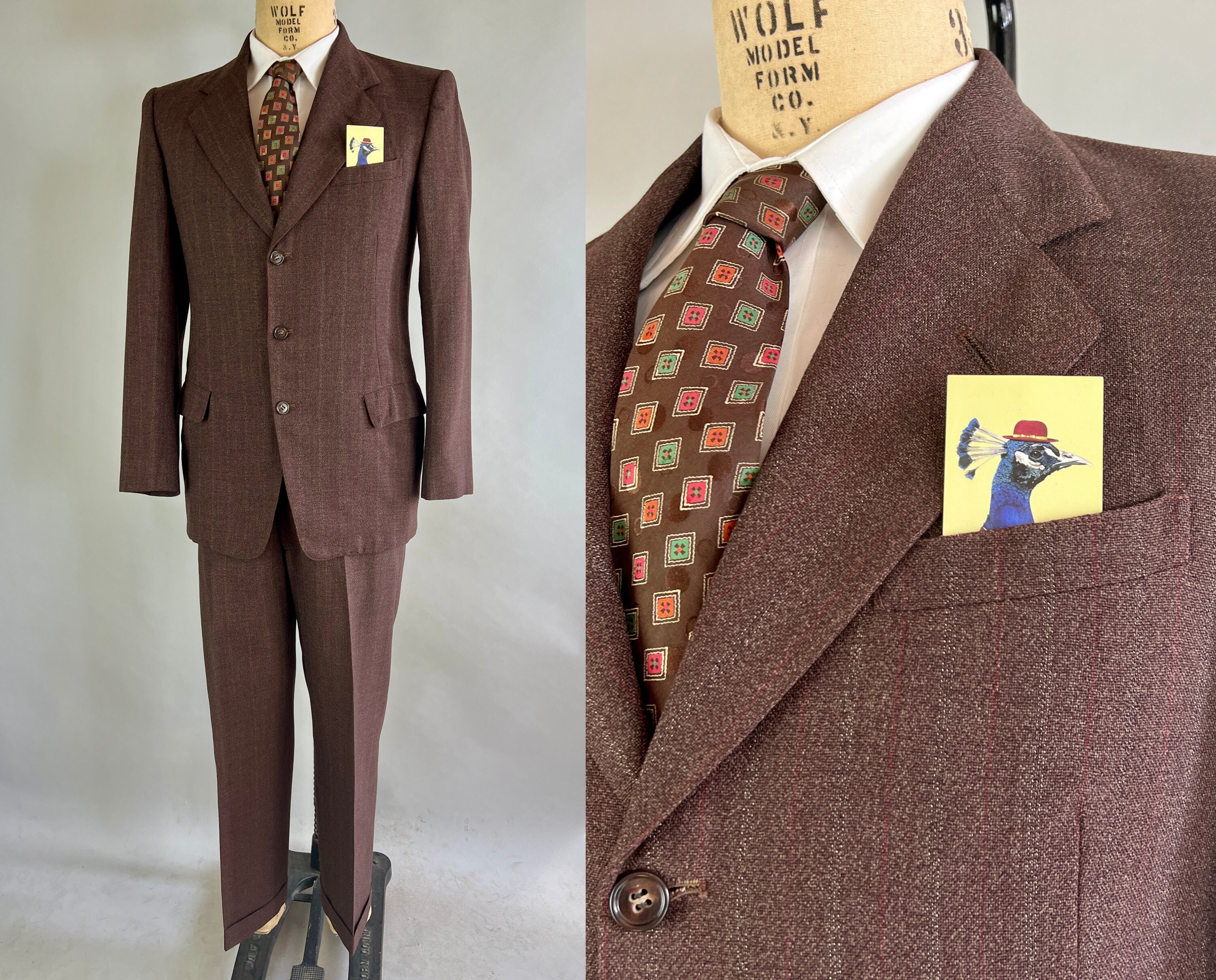 1940s Spicy Stan Suit | Vintage 40s Cinnamon Brown Granite Wool with ...