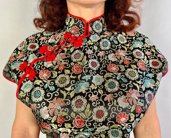 1940s Dark and Light Silk Brocade Cheongsam | Vintage… - Gem
