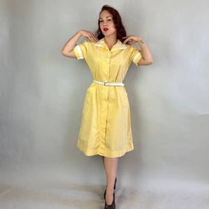 1930s Diner Donna Dress | Vintage 30s Canary Yellow Cotton Shirtwaist ...