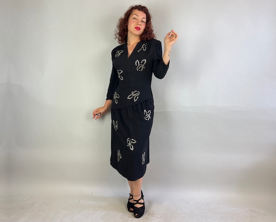 1940s Ravishing Rabbits Dress | Vintage 40s Black Ray… - Gem