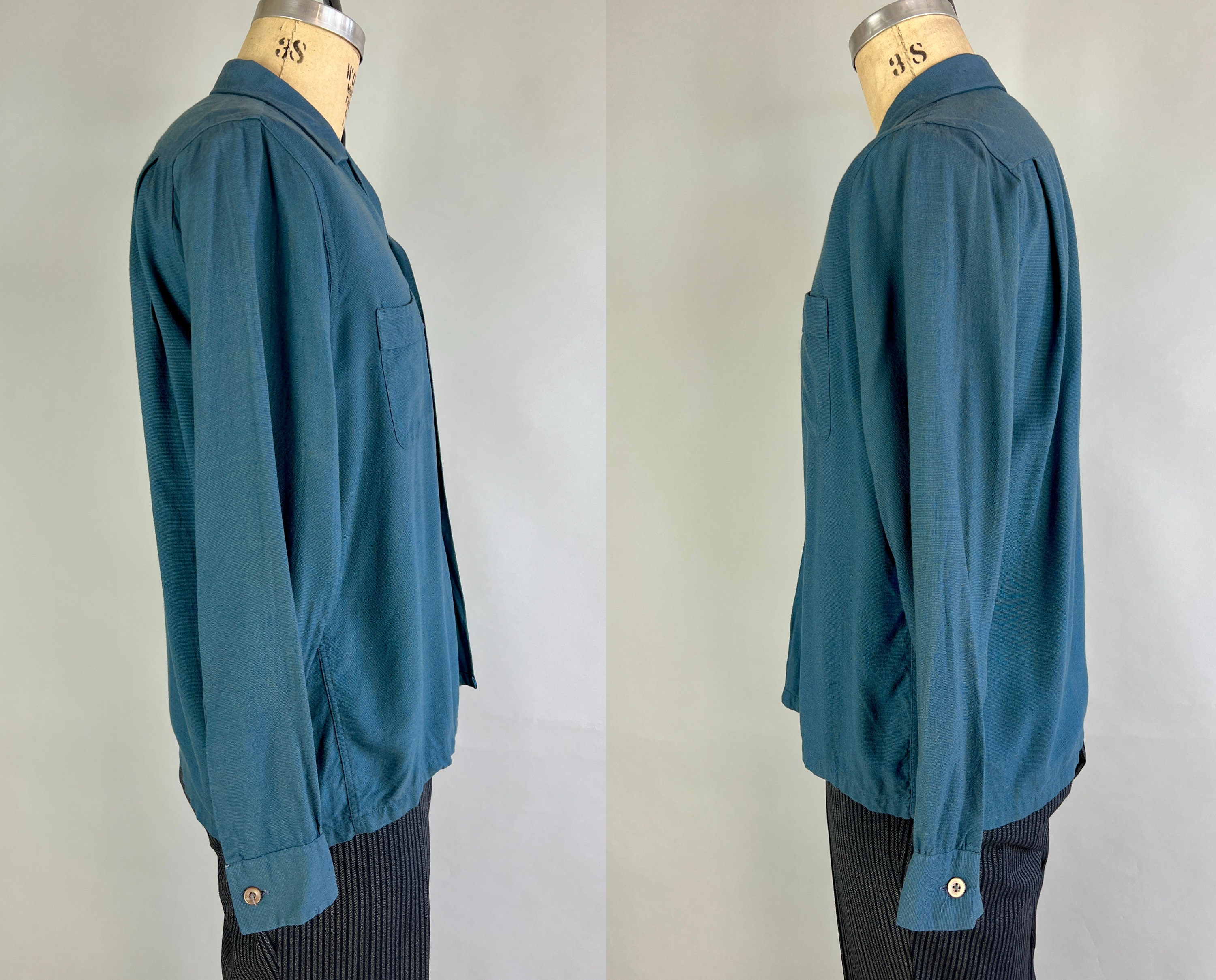 1950s Proud Lion Camp Shirt | Vintage 50s Steel Blue Top-Loop Waffle ...