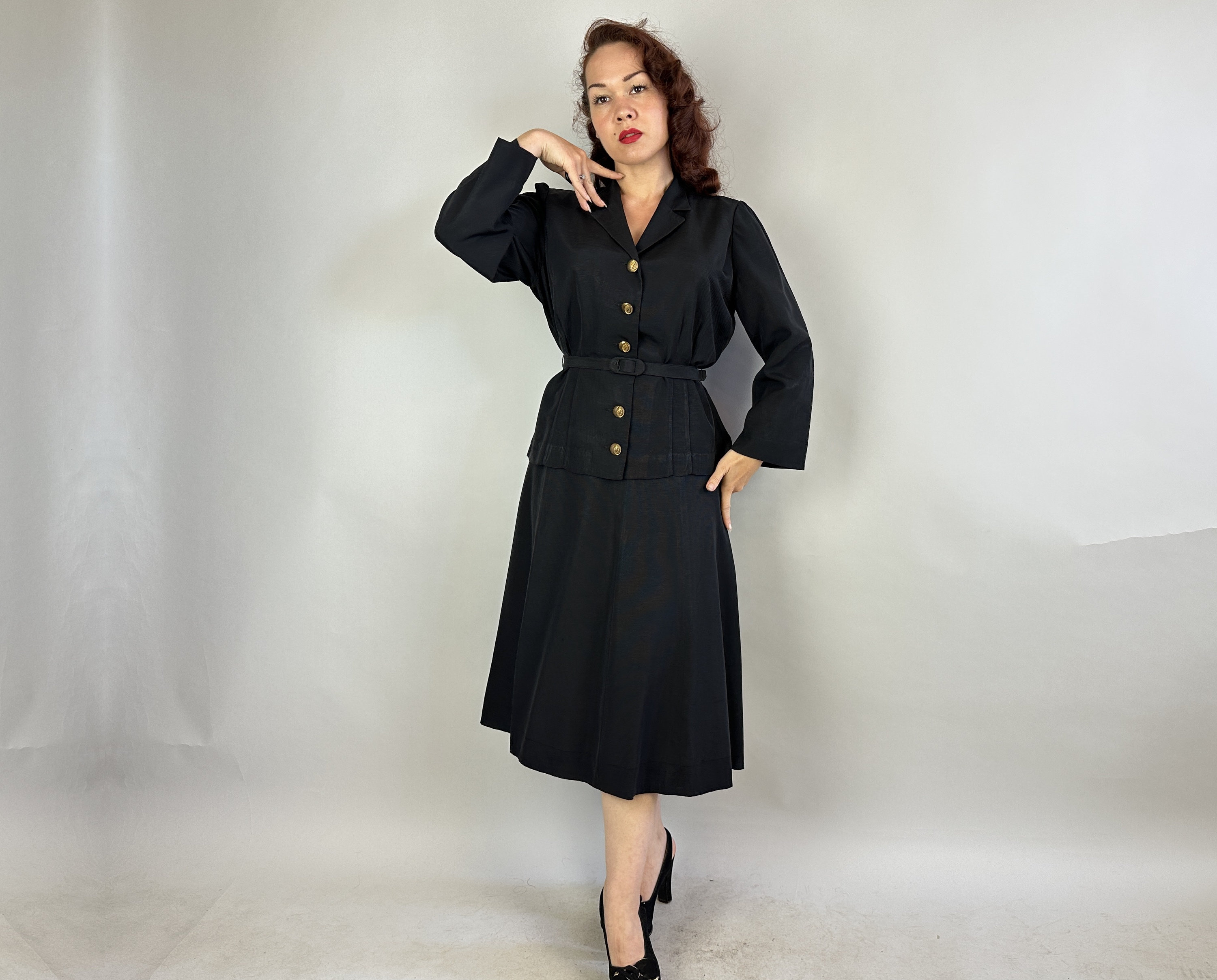 1940s Noir Dame Suit | Vintage 40s Black Silk Faille Three Piece Jacket ...