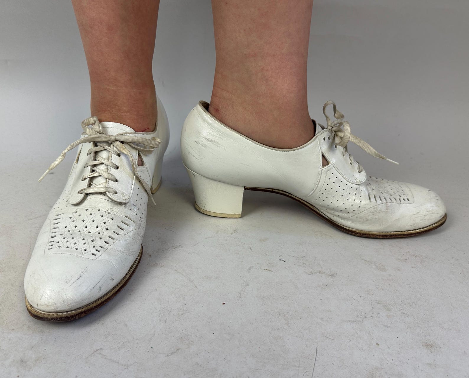 1930s Garden Party Oxfords | Vintage 30s White Leather Comfortable ...