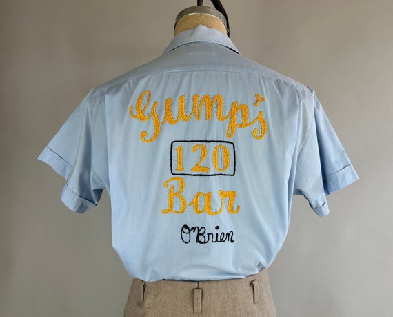 1950s Cocktail Bar Bowling Shirt | Vintage 50s Blue C… - Gem