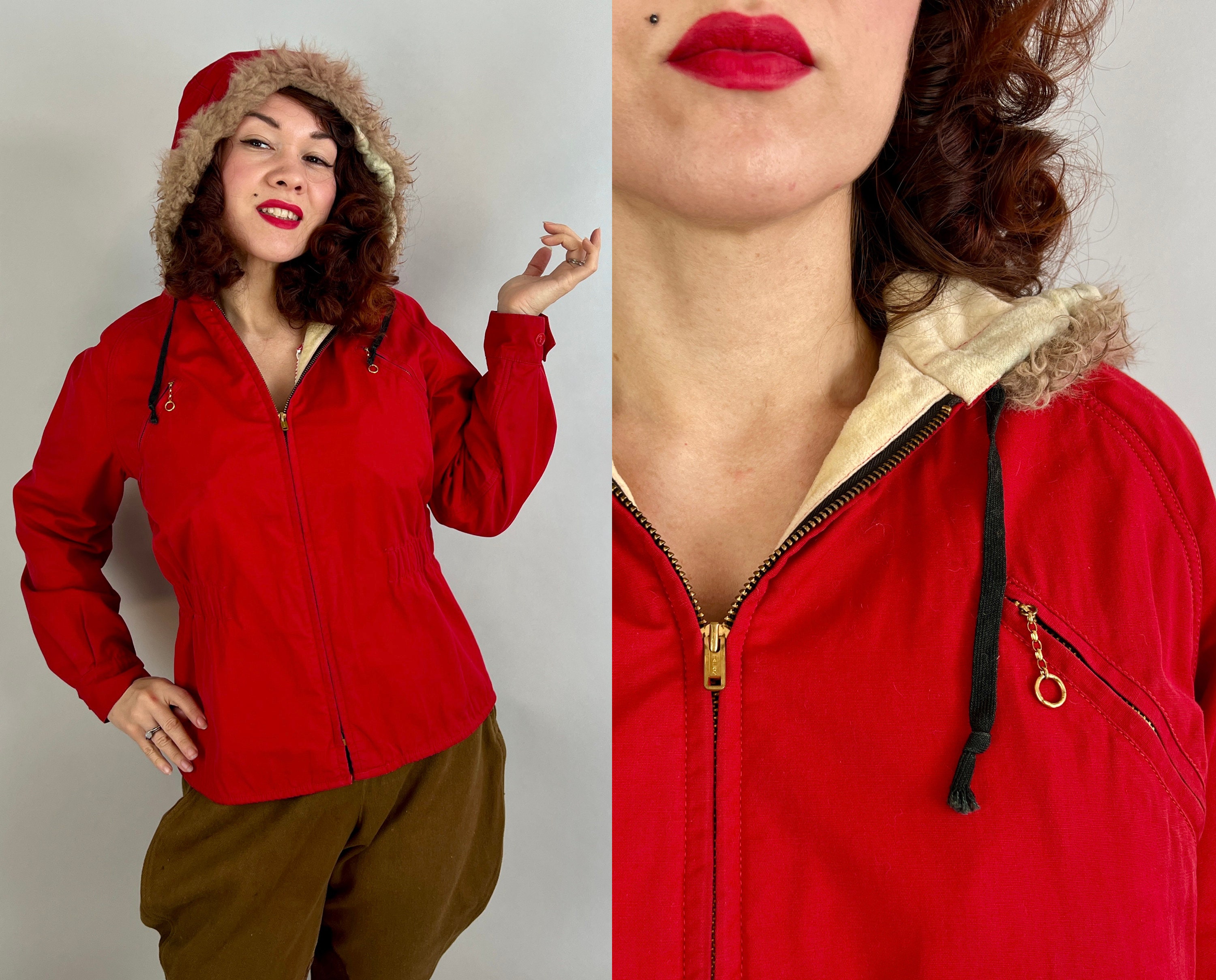 1940s Snow Bunny Ski Jacket | Vintage 40s Scarlet Red Water Resistant ...