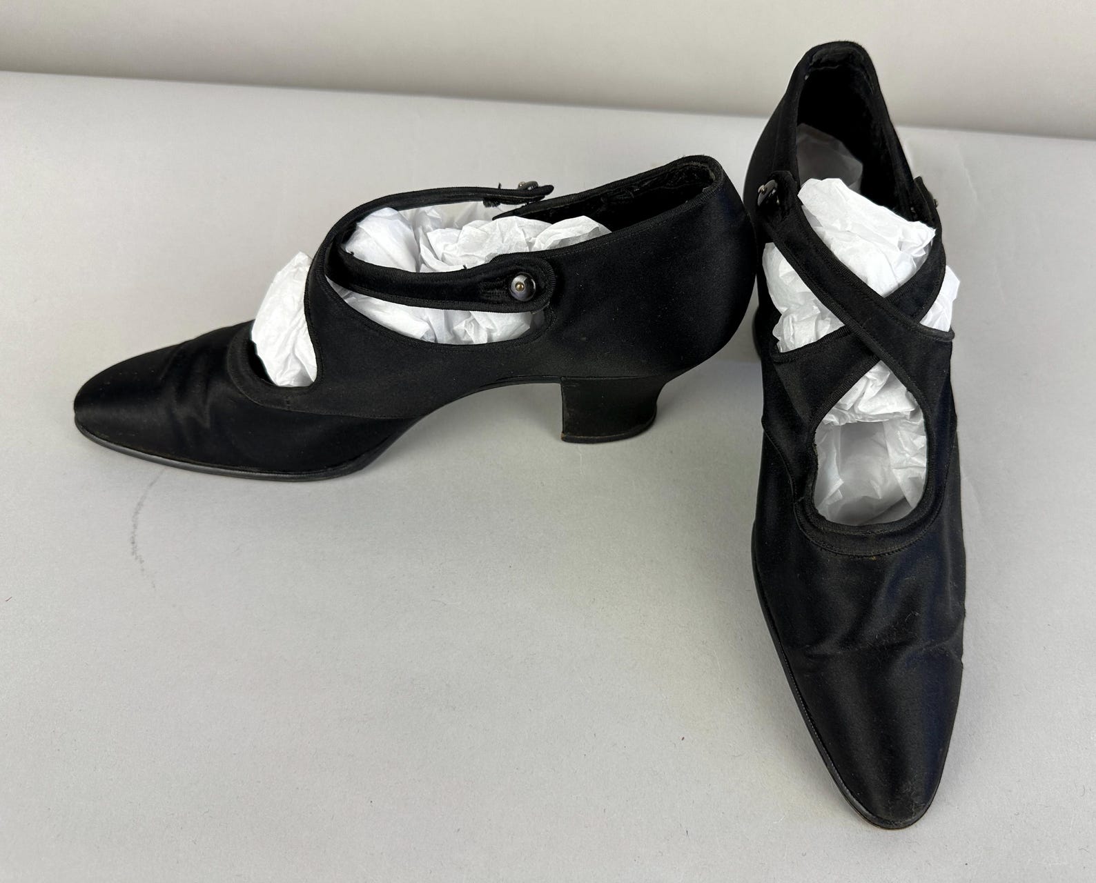 1920s Sassy Straps Mary Janes | Antique Vintage 20s Pointy Black Silk ...