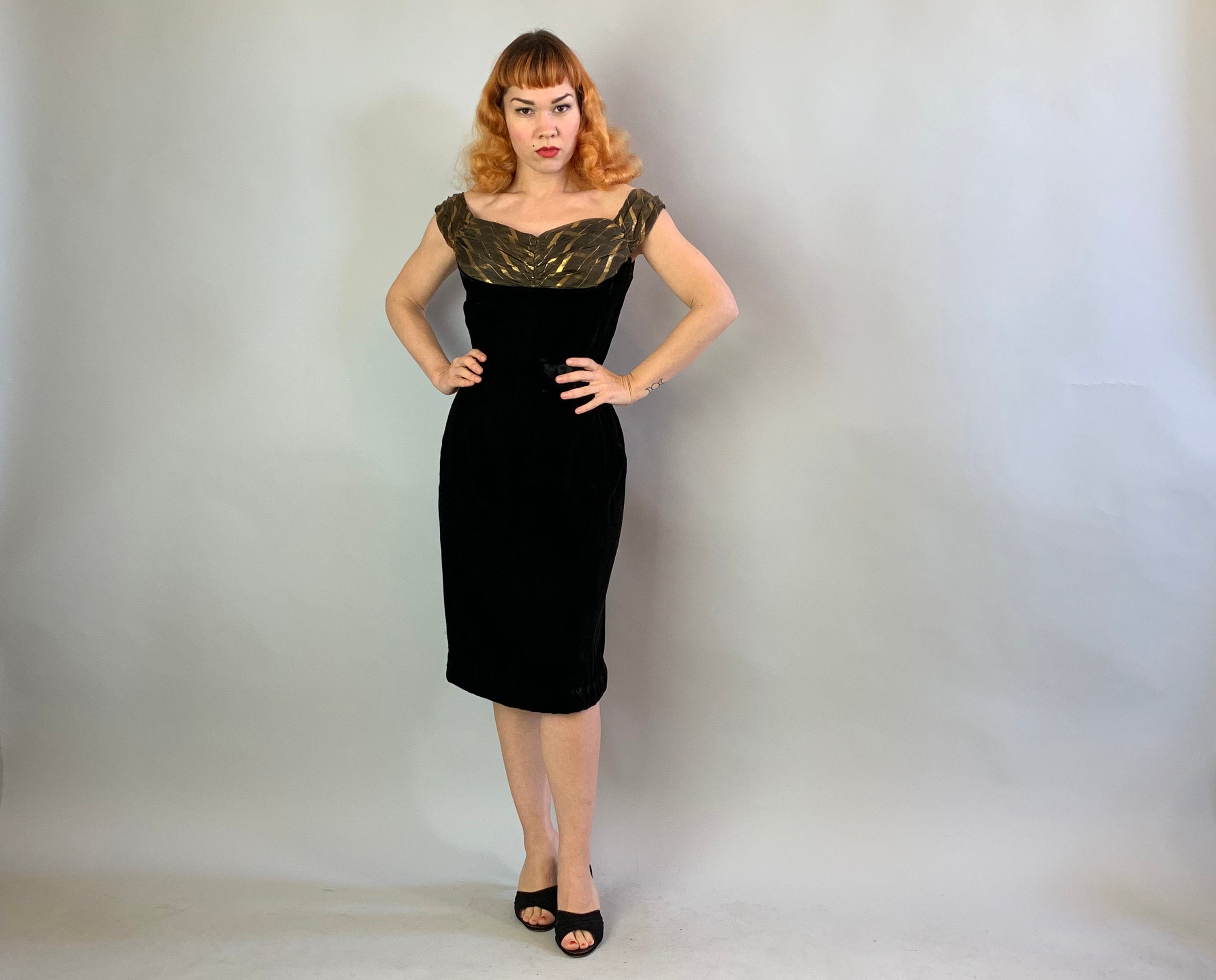 1950s Bombshell Betty Wiggle Dress | Vintage 50s Black Silk Velvet ...