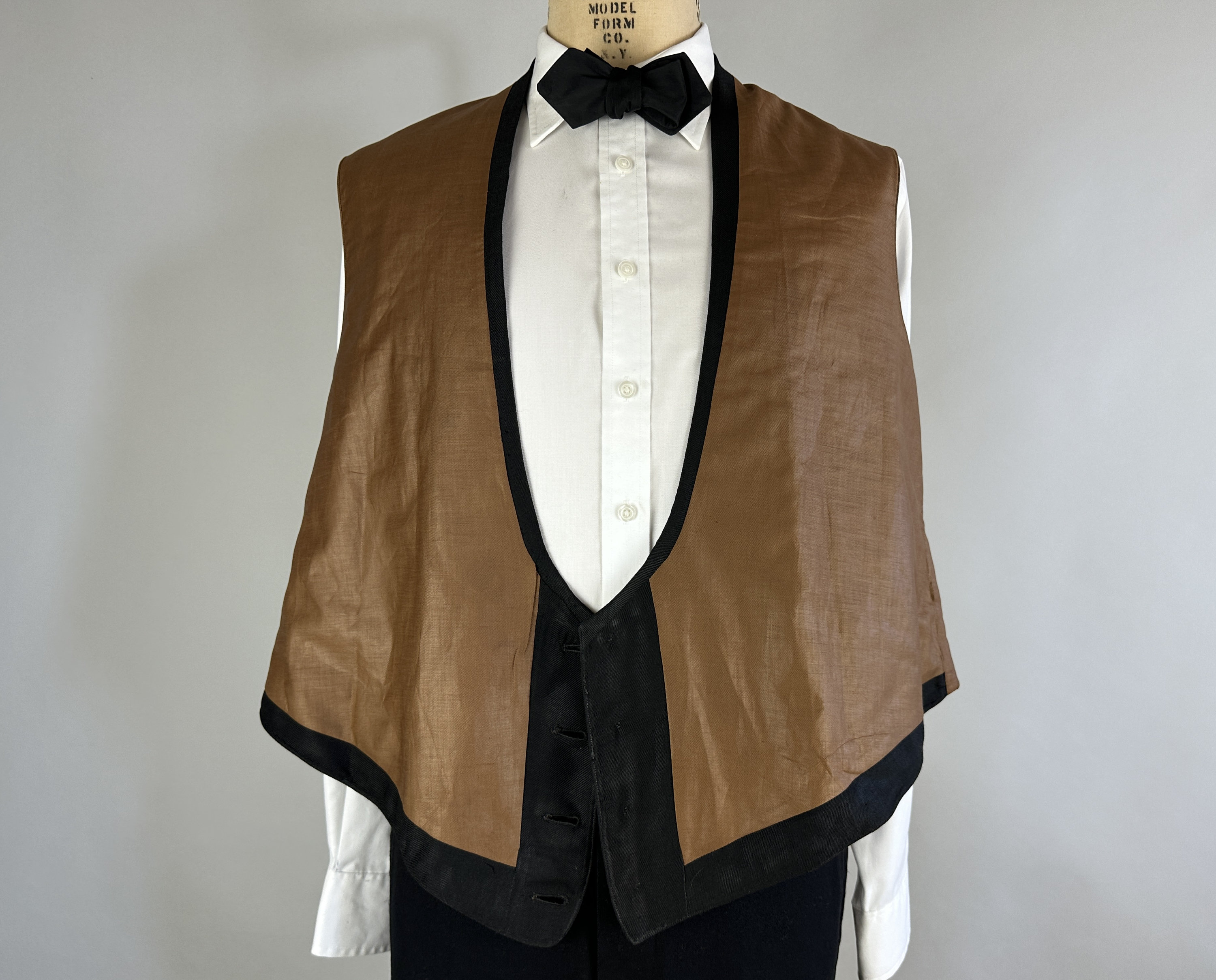 1920s Dandy Deadstock Waistcoat | Vintage 20s Shawl Collar Black Wool Cotton Back Formal Vest ...