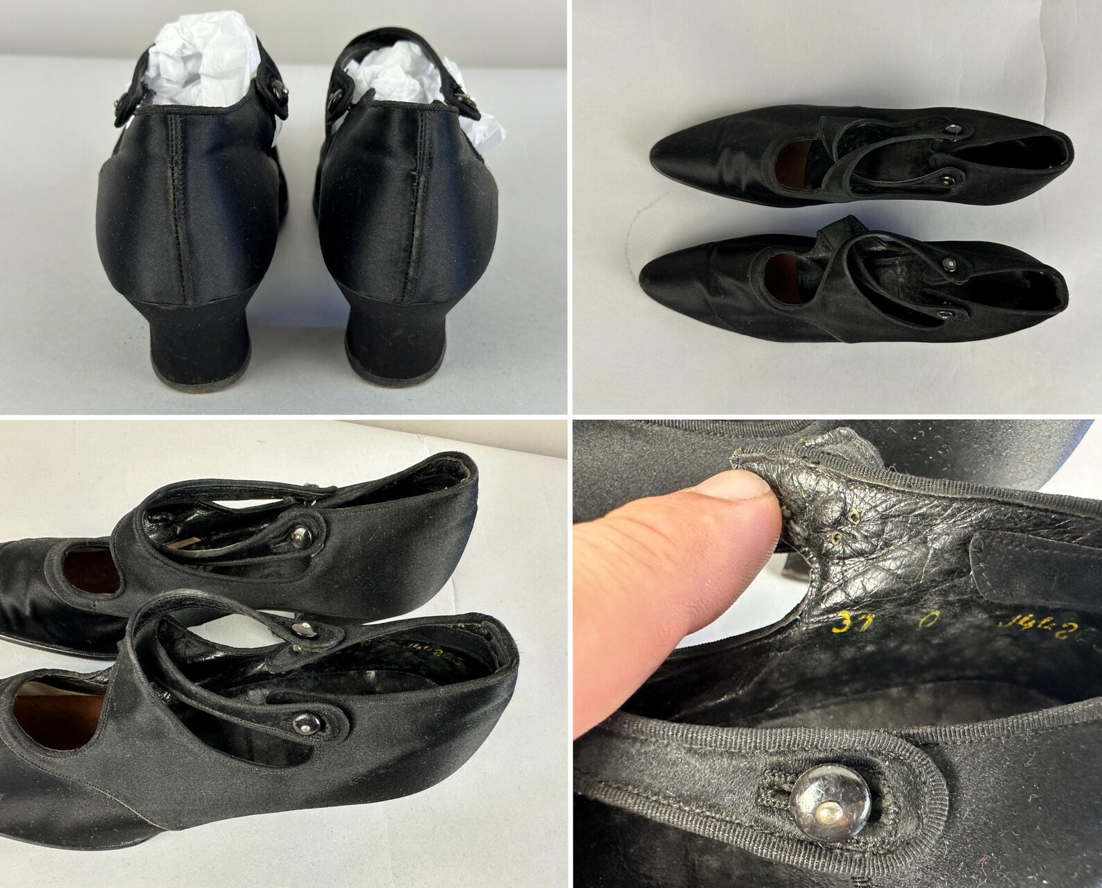1920s Sassy Straps Mary Janes | Antique Vintage 20s Pointy Black Silk ...