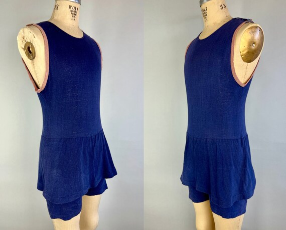 1920s Tommy Two-Tone Swimsuit | Vintage 20s Navy Blue… - Gem