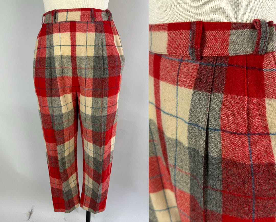 1940s Plucky Plaid Pants | Vintage 40s Red Grey White and Blue Tartan ...