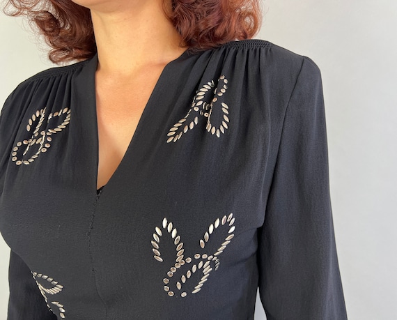 1940s Ravishing Rabbits Dress | Vintage 40s Black Ray… - Gem