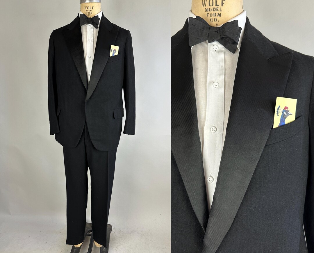 1930s New Years Celebration Tuxedo | Vintage 30s Black Wool Two-piece ...