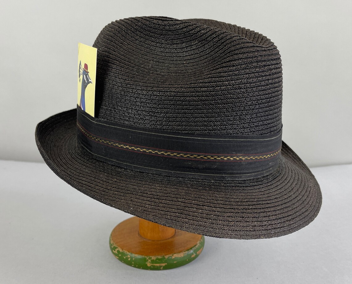 1950s Splendid Straw Fedora Vintage 1950s Black Woven Summer - Etsy
