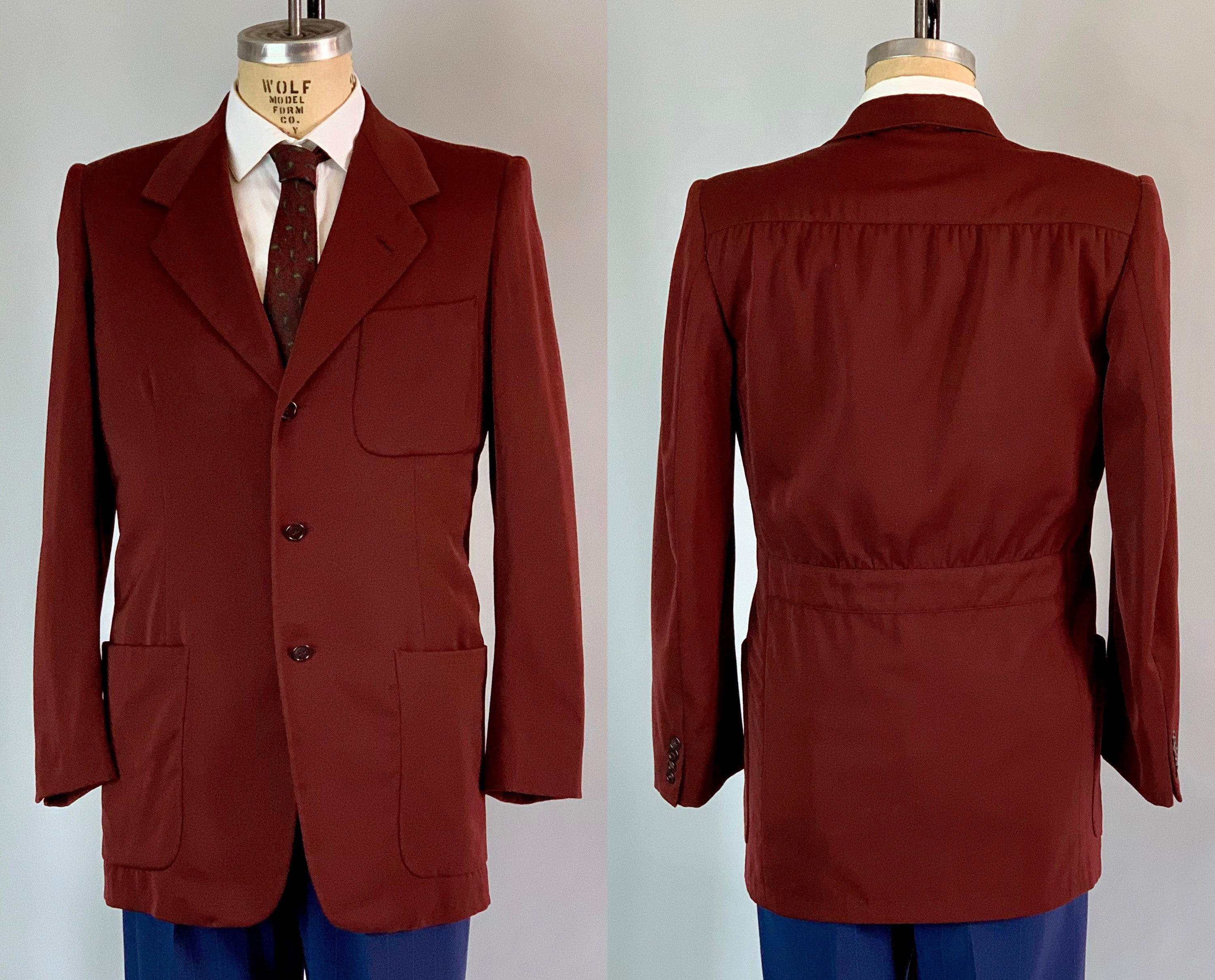 1940s Mens Belted Back Jacket | Vintage 40s Maroon Red Wool Single ...