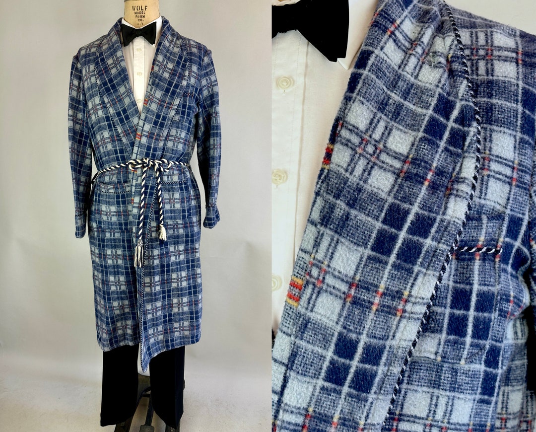 1920s Window Wonderer Robe | Vintage 20s Blue and Red Plaid Flannel ...