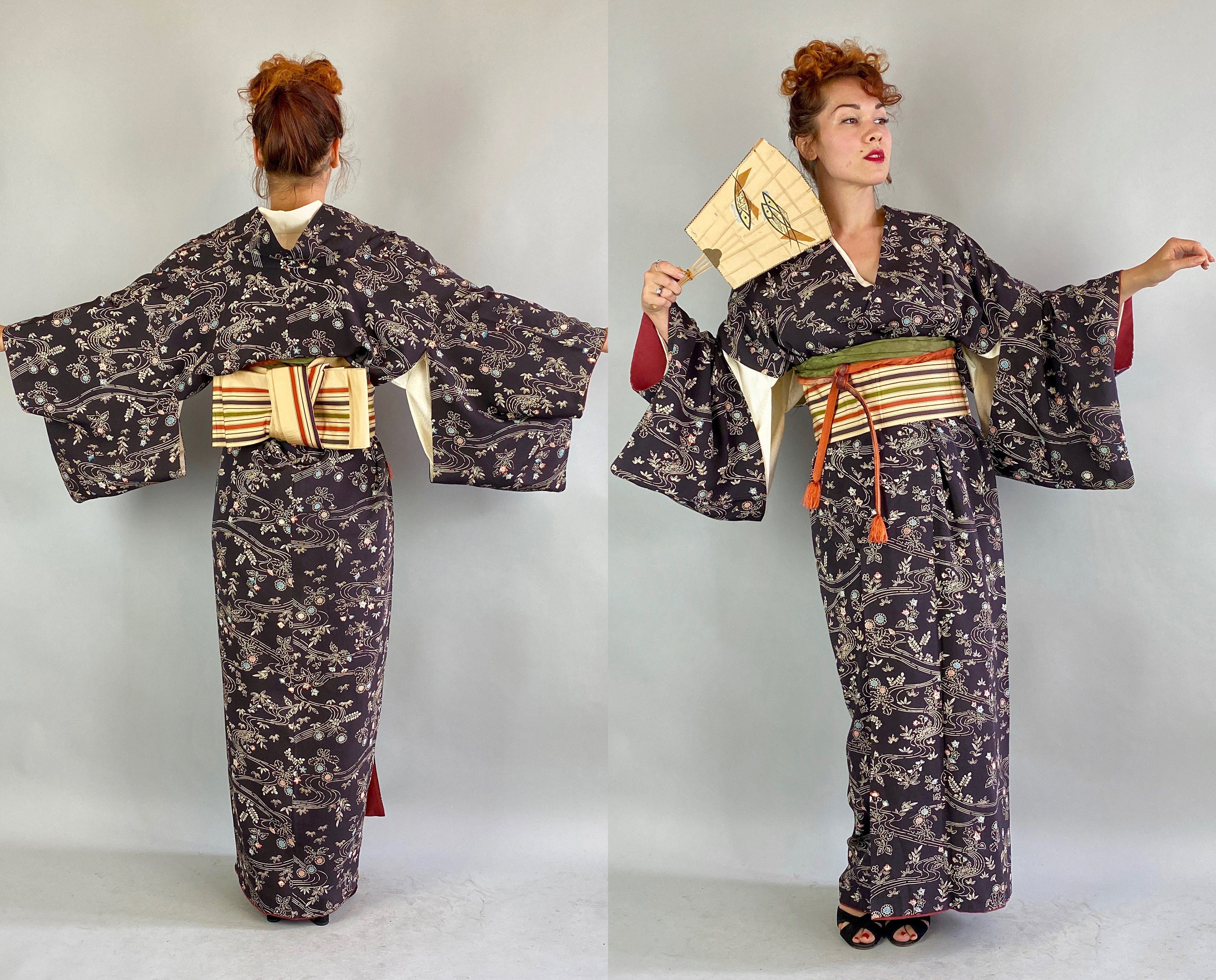1950s Kimono Kitsuke | Vintage 50s Five Piece Traditional 1950s Kimono Kitsuke | Vintage 50s Five Piece Traditional