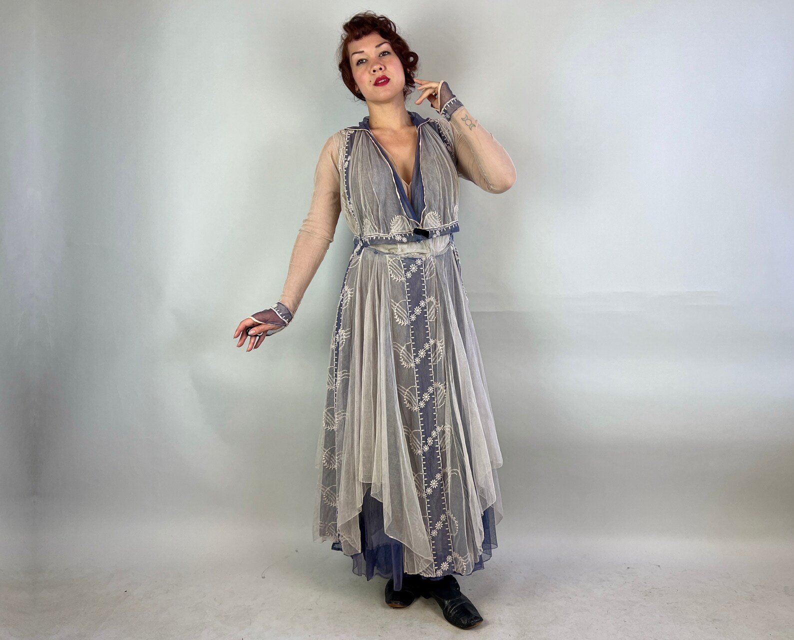 1910s Net of Love Dress | Vintage Teens Antique Edwardian Periwinkle ...