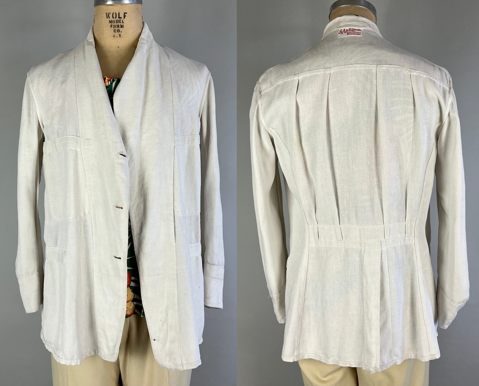 1930s Bermuda Triangle Tropical Blazer | Vintage 30s White Linen Belted ...