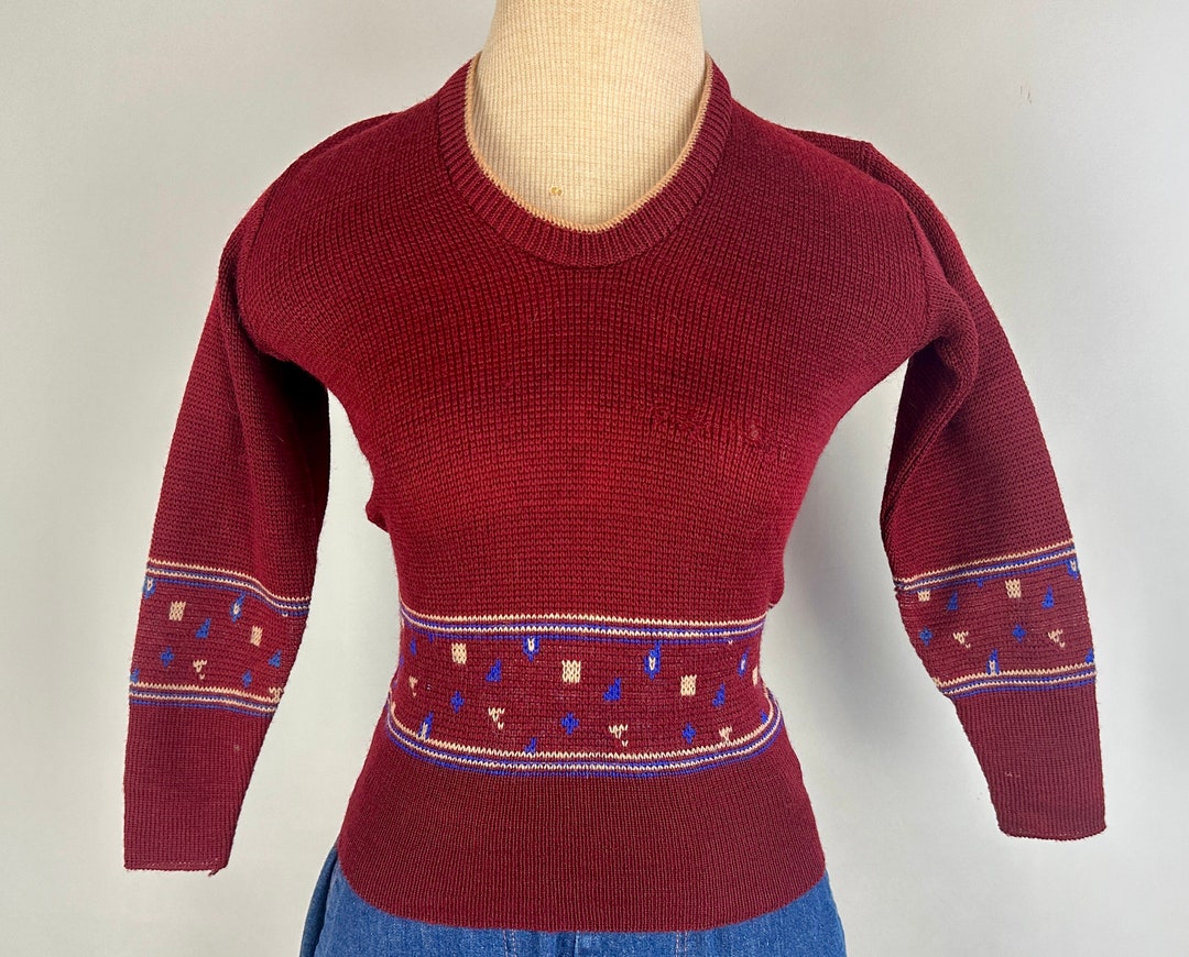 1930s Jump for Joy Jumper | Vintage 30s Deadstock Maroon V-neck Wool ...