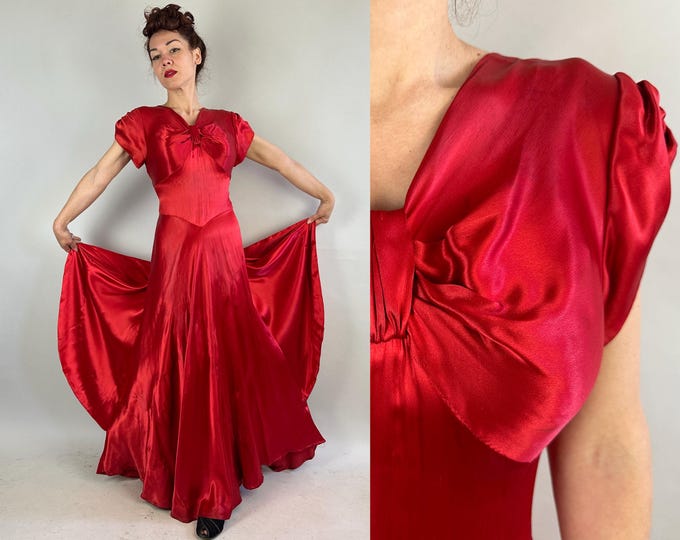 1940s Spicy Soirée Gown | Vintage 40s Red Pepper Silk Liquid Satin ...
