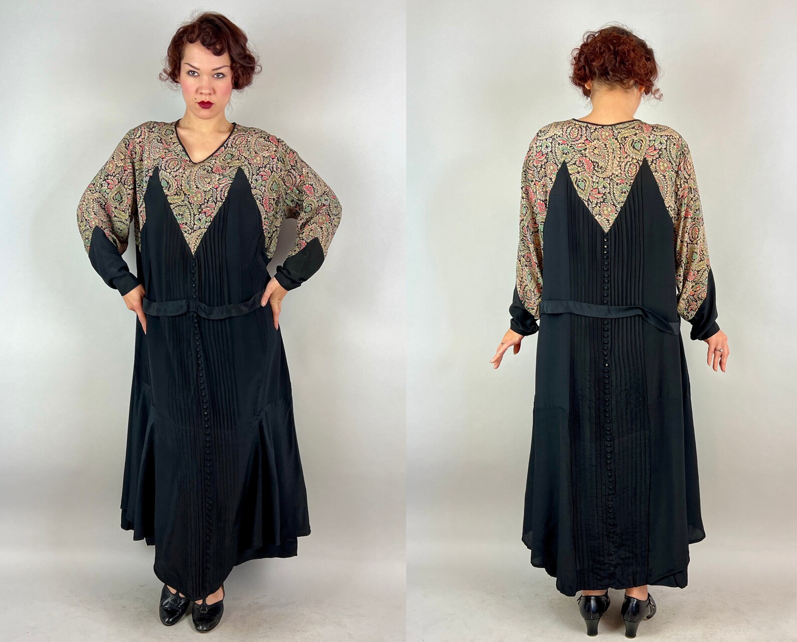 1920s Primly Posed Paisley Frock Vintage 20s Black Silk and - Etsy