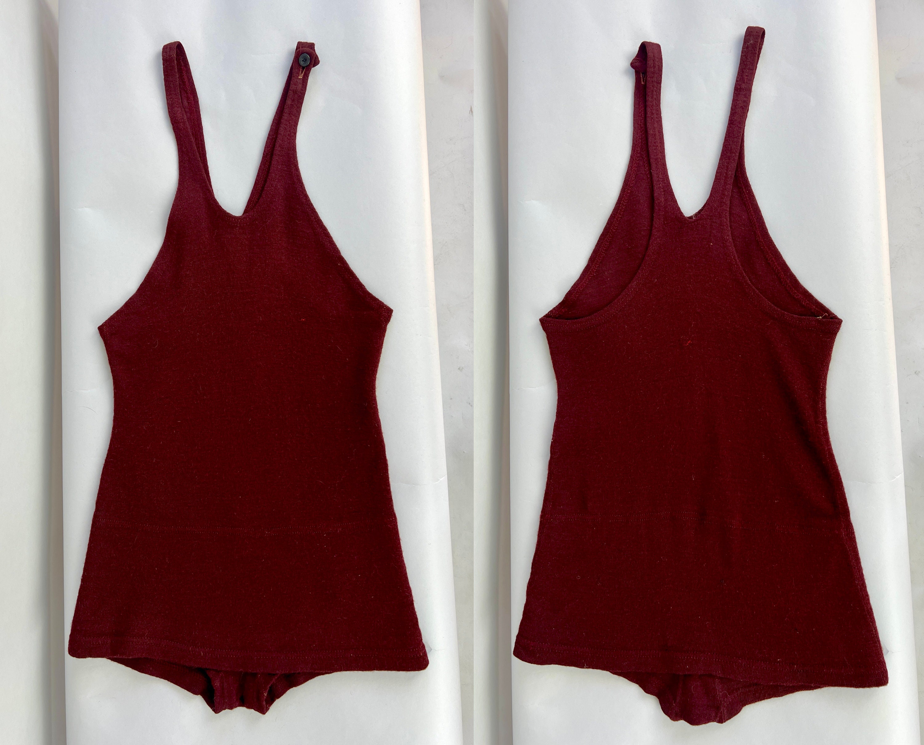 1920s Mad for Maroon Swimsuit | Vintage 20s Dark Red Wool Art Deco One ...