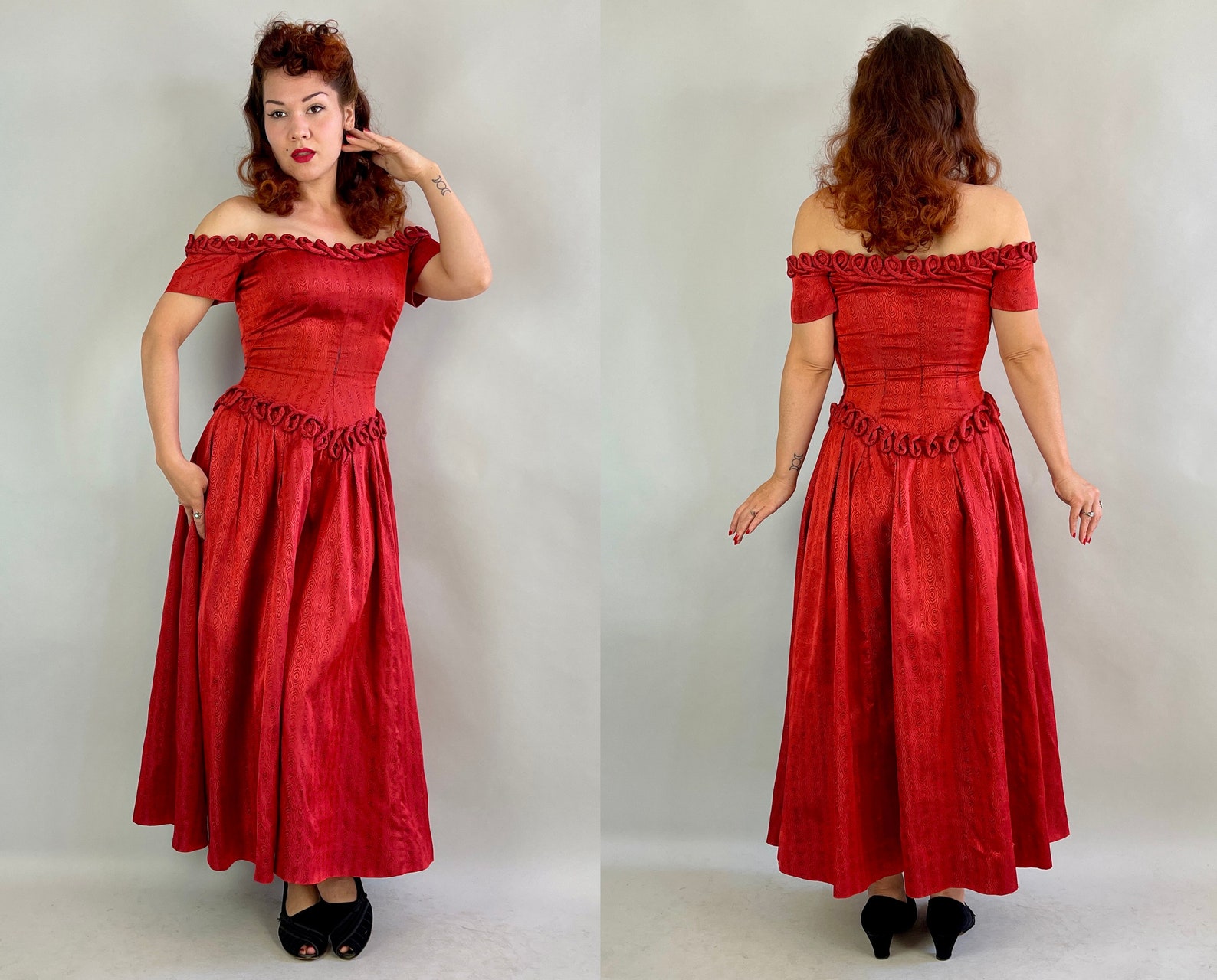 1940s Red Hot Lava Dress Vintage 40s Crimson Rayon Taffeta | Etsy