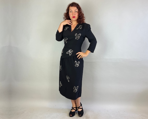 1940s Ravishing Rabbits Dress | Vintage 40s Black Ray… - Gem