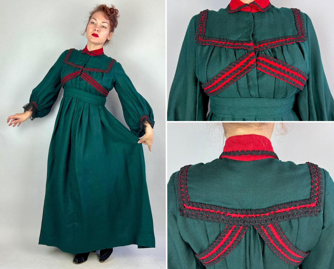 1800s Christmas Carol Dress | Antique Vintage Victorian Forest Green ...