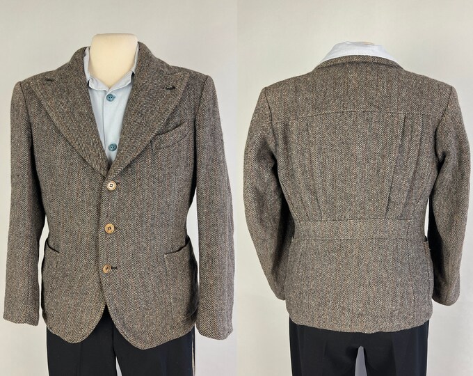 1930s Tweed Belted Back Jacket | Vintage 30s Herringbone Wool Tweed ...