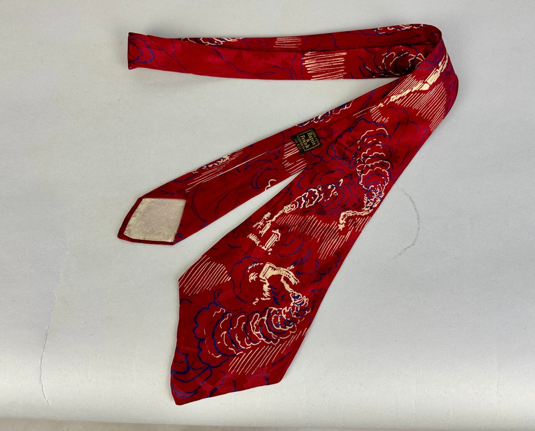 1940s It's Gonna Blow, Volcano! Necktie | Vintage 40s Wide Magenta Silk ...