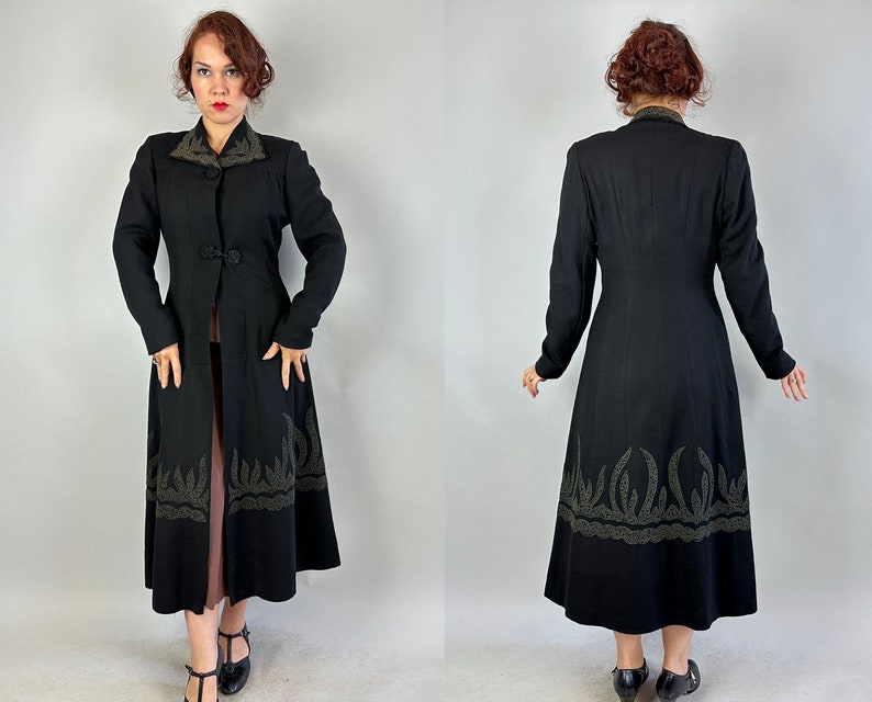 1930s Soutache Sophistication Coat | Vintage 30s Noir Black Wool Crepe ...