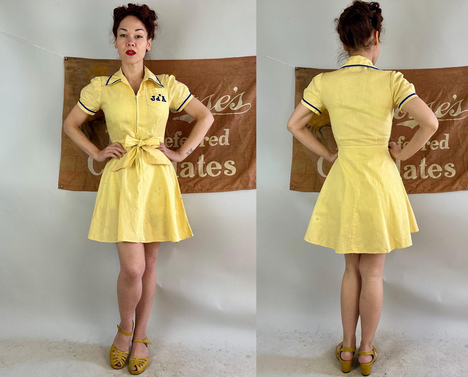 1930s Jd'a Gym Dandy Playsuit | Vintage 30s Yellow Linen W/blue Trim ...