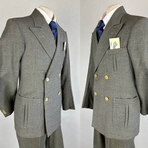 1930s Three-piece Belted-back Suit | Vintage 30s Steel Grey Shark Gill Knife Pleats Belt Back ...